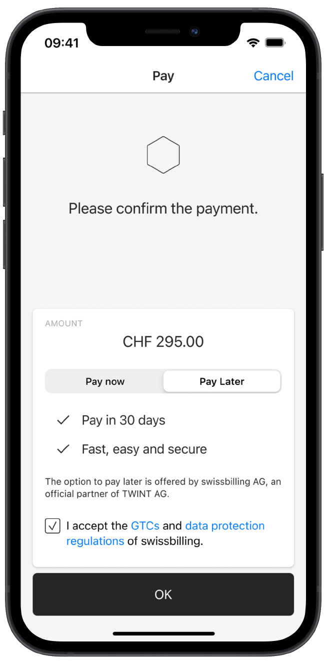 Pay later with TWINT » APP